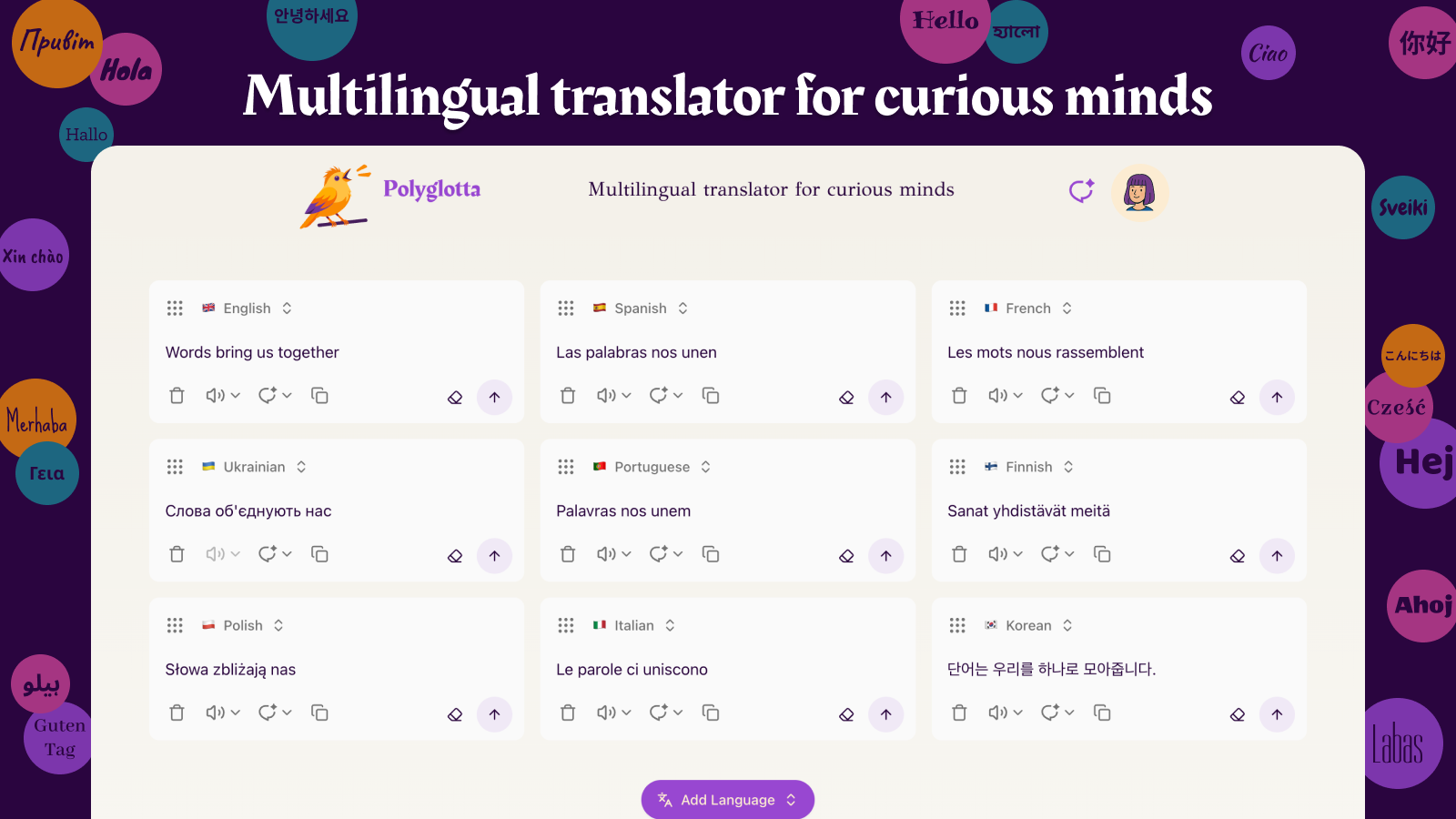 Polyglotta — Translate to many languages at once